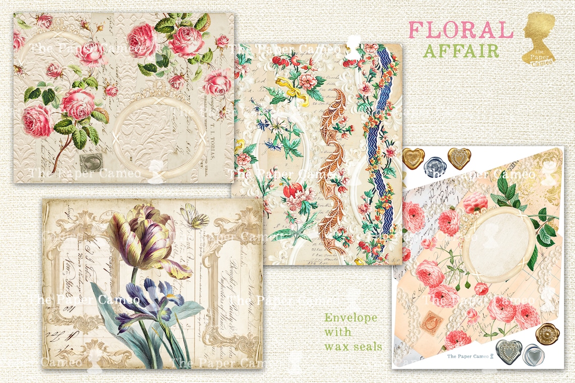 FLORAL AFFAIR Antique Floral Paper Printable Vintage Roses - Etsy