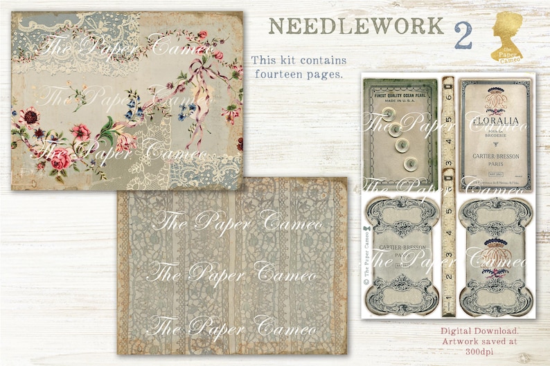NEEDLEWORK 2, Ephemera Add on Kit. Sewing Themed Ephemera, Vintage ...