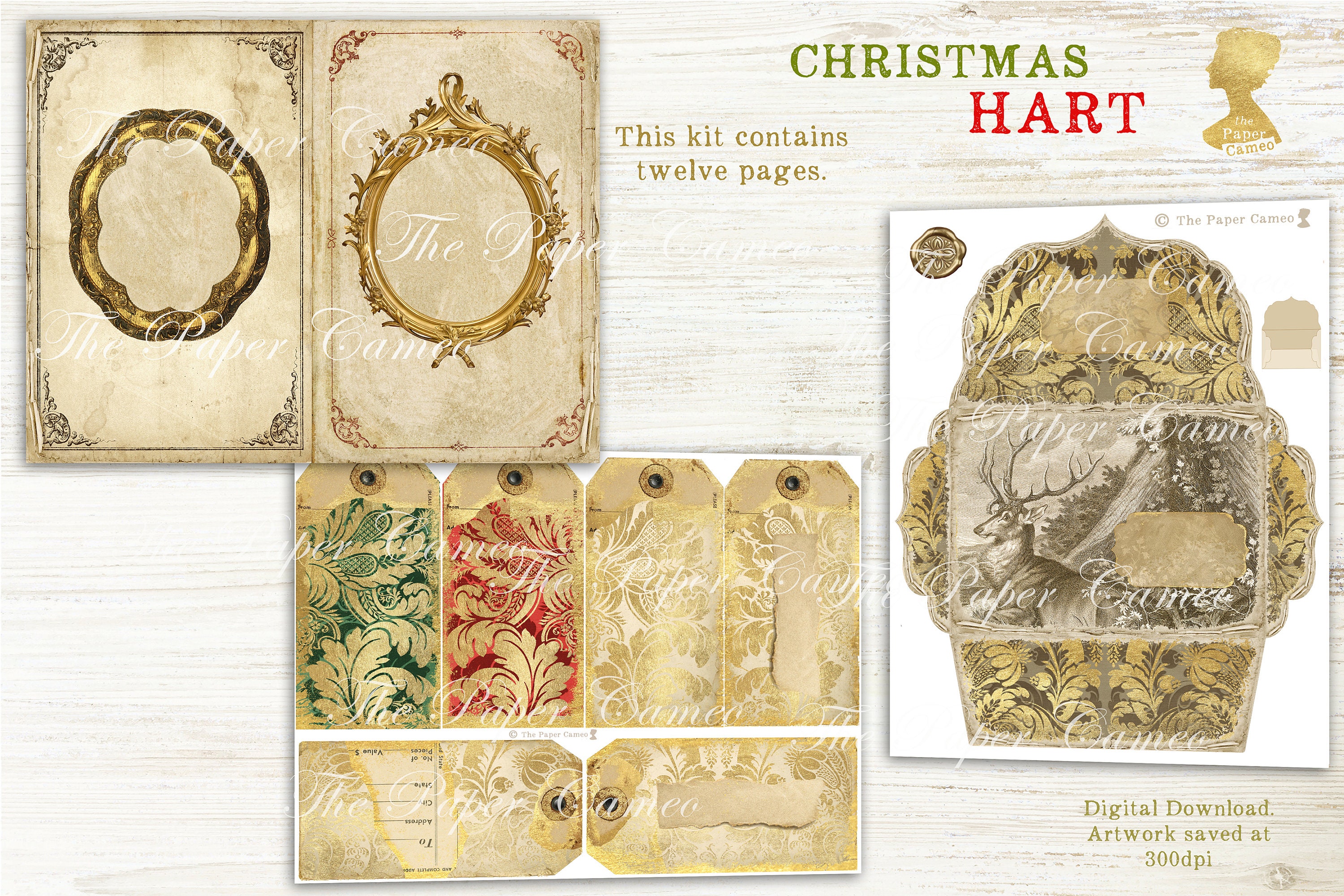 CHRISTMAS HART Journal, Reindeer Christmas Printable Ephemera ...