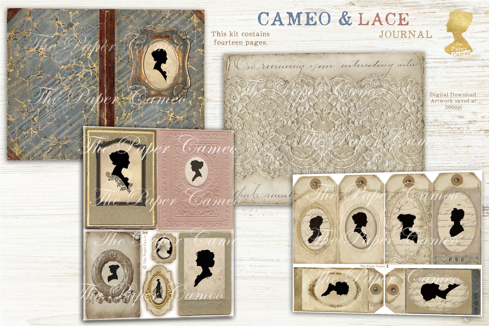 CAMEO & LACE Journal Printable, Paper Cameo Gift Tags Digital, Vintage ...