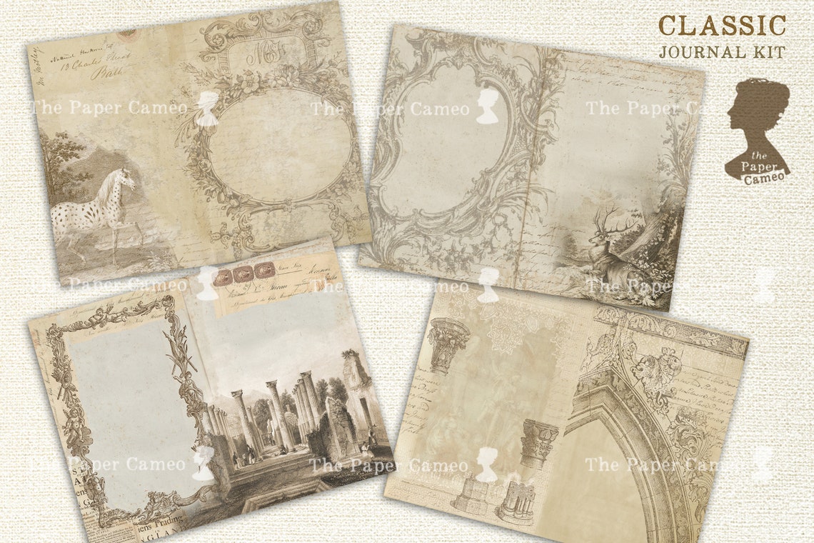 CLASSIC Journal Printable Digital, Classic Collage Paper, Travel ...