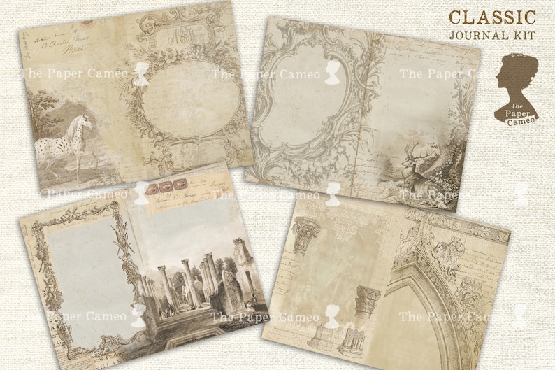CLASSIC Journal Printable Digital, Classic Collage Paper, Travel ...