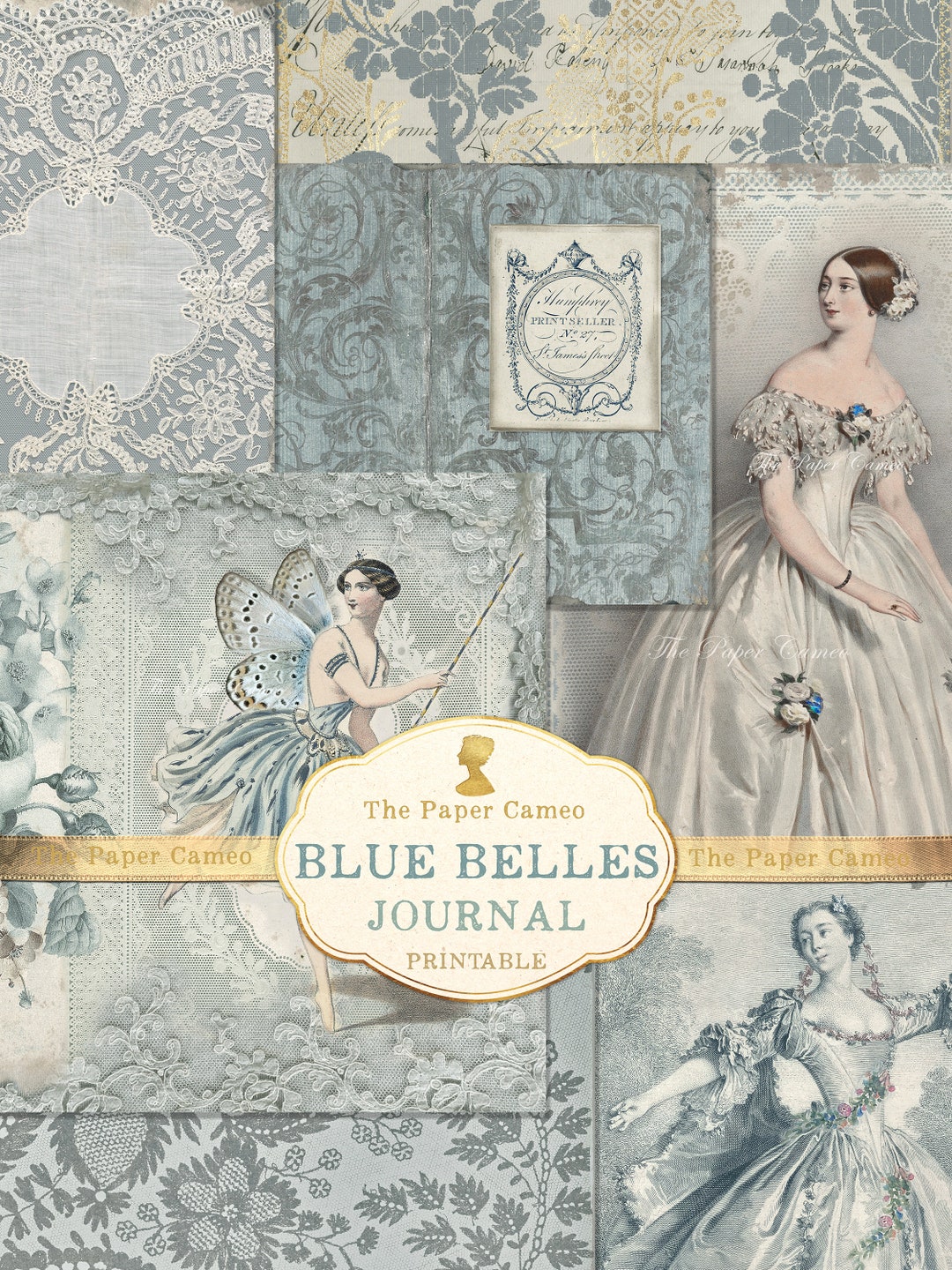 BLUE BELLES Journal Printable, Blue Digital Junk Journal, Romantic Teal ...