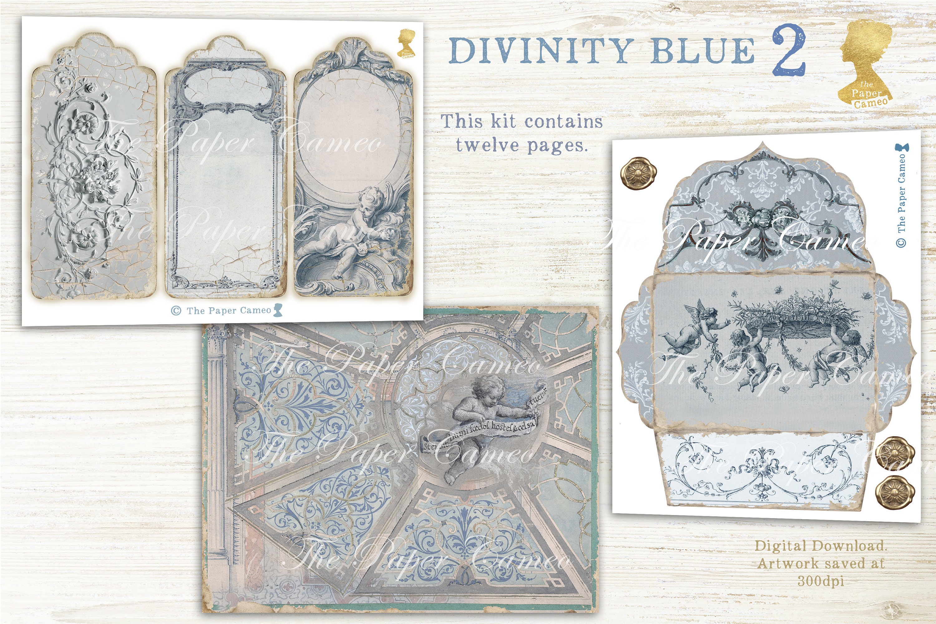 DIVINITY BLUE 2 Ephemera, Blue Themed Digital Ephemera, Blue Journal ...
