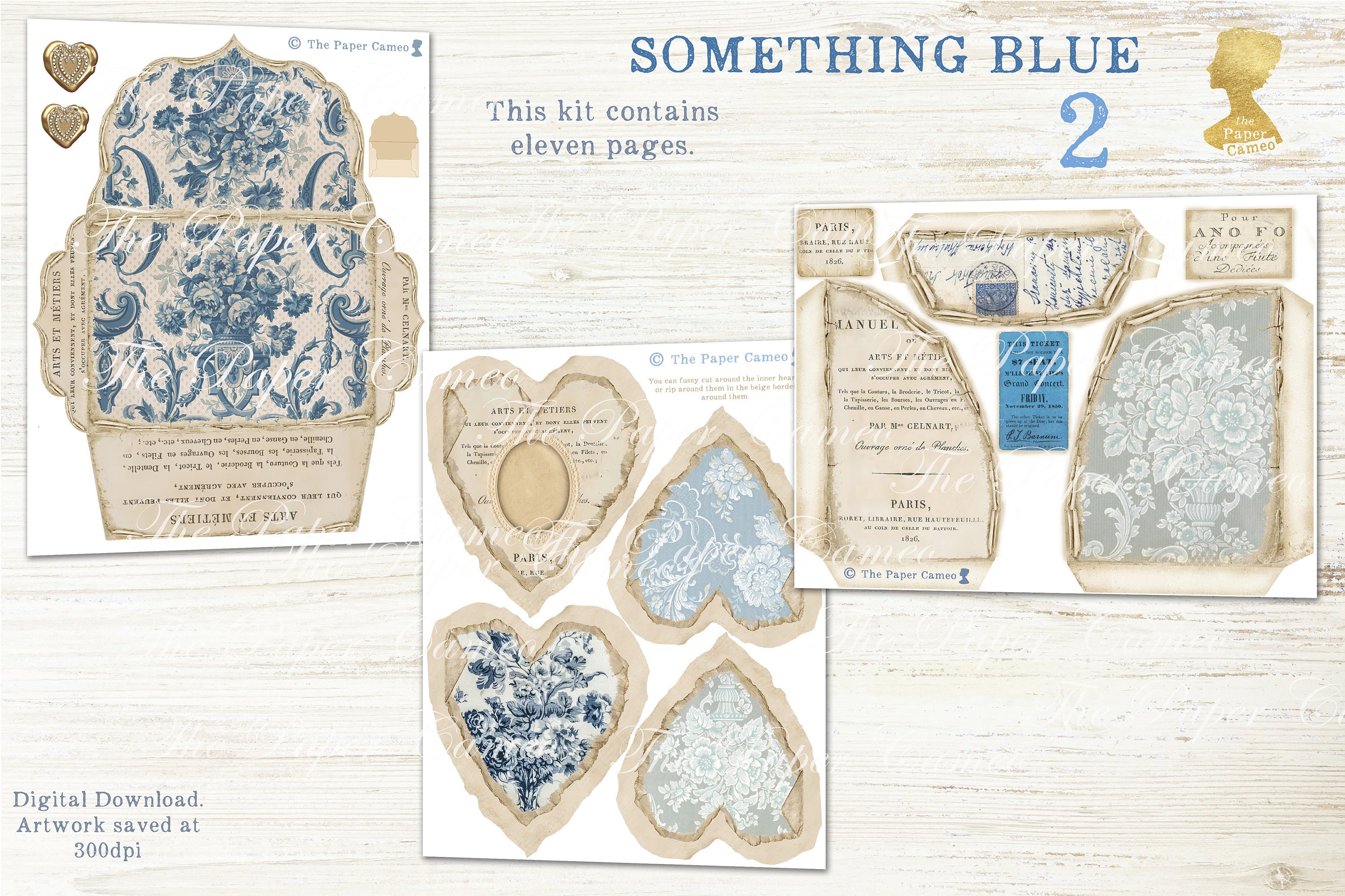 SOMETHING BLUE 2, Blue Vintage Ephemera Printable, Shabby Blue Ephemera ...