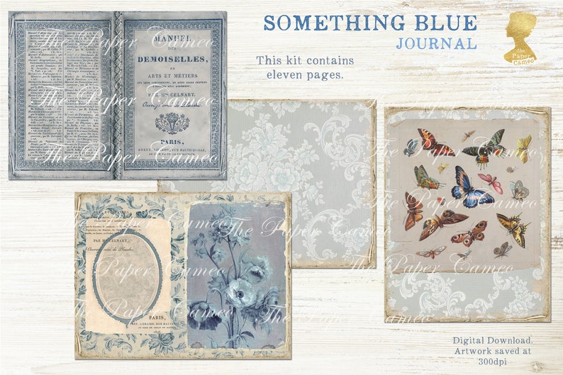 SOMETHING BLUE Journal, Blue Vintage Journal Printable, Vintage Blue ...