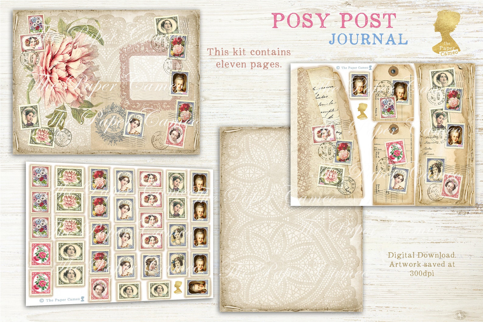 POSY POST Journal, Faux Stamps Printable, Vintage Postage Stamps ...