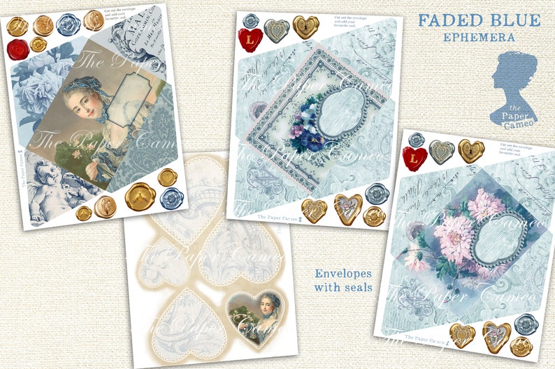 FADED BLUE Ephemera Printable, Gift Tags, Instant Download, Valentines ...