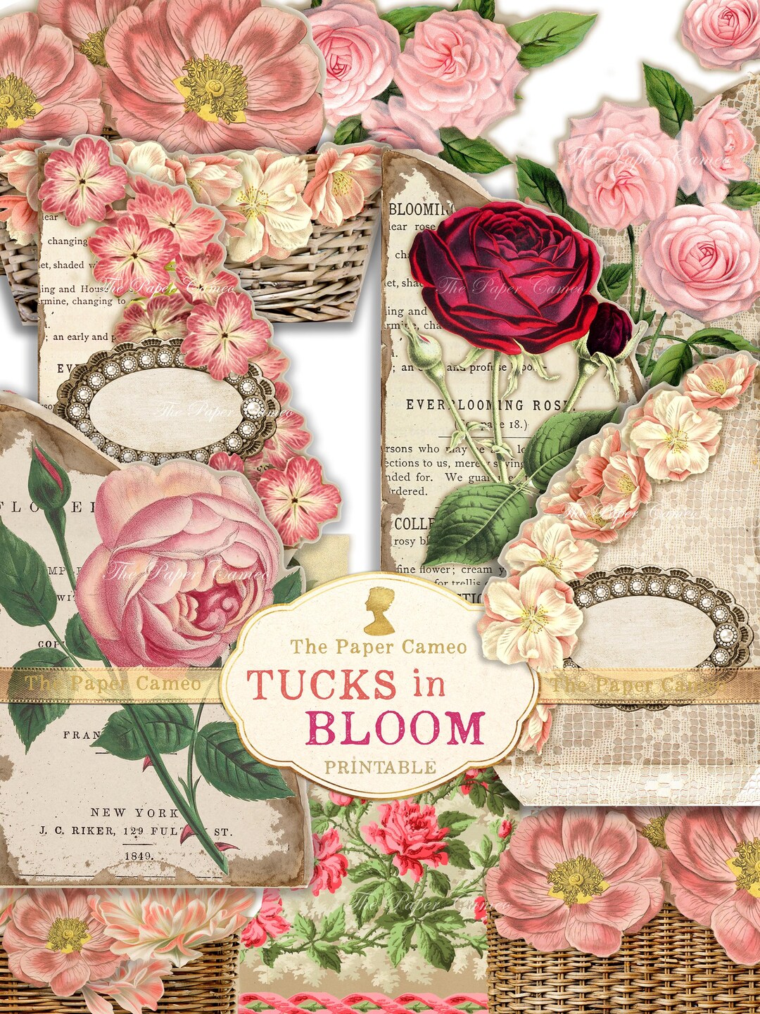 TUCKS IN BLOOM, Floral Tuck Spots Digital, Junk Journal Pockets ...