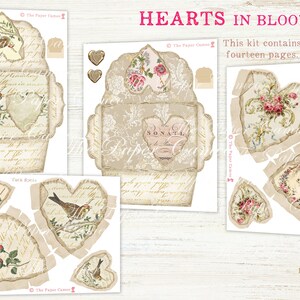 HEARTS IN BLOOM, Love Hearts Printable, Valentine Ephemera Printable ...