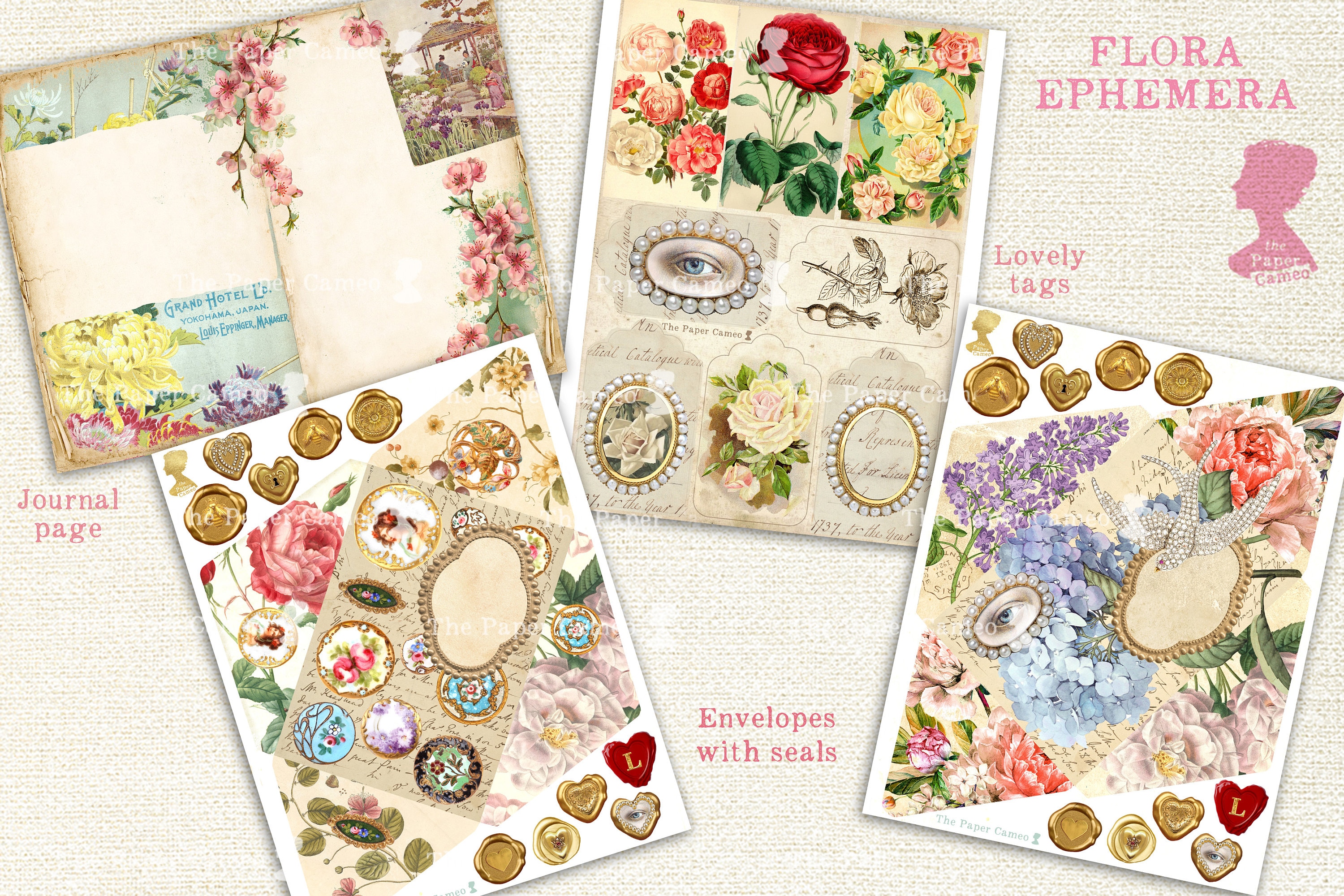 FLORA Ephemera Digital Download, Botanical Junk Journal Printable ...