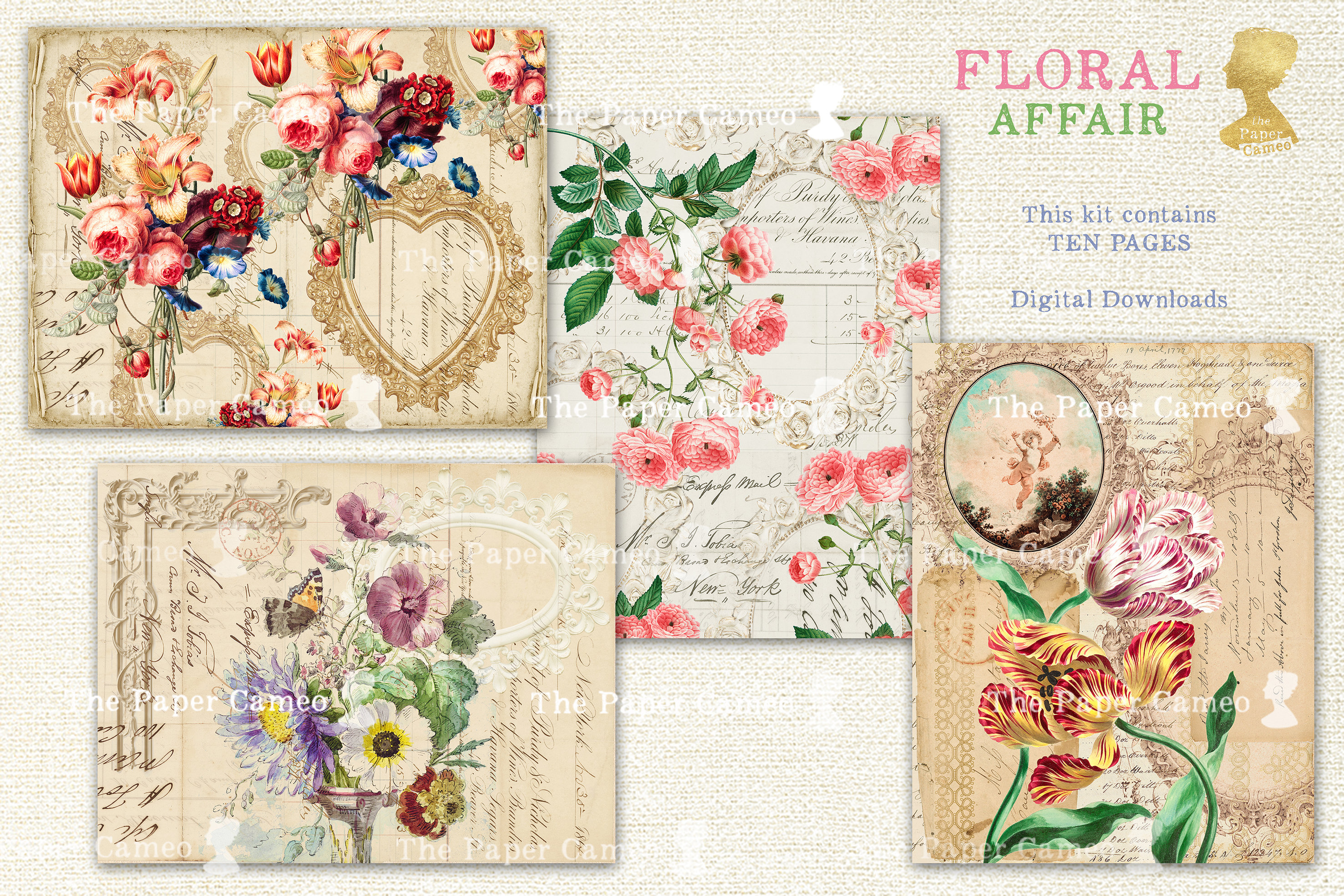 FLORAL AFFAIR Antique Floral Paper Printable Vintage Roses - Etsy