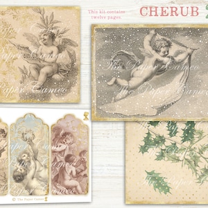 CHERUB 2 Christmas Ephemera Printable, Cherub Digital, Christmas ...