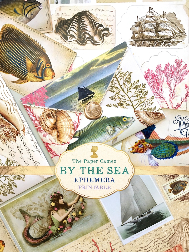 BY THE SEA Ephemera Printable, Sea Theme Ephemera Digital Download ...