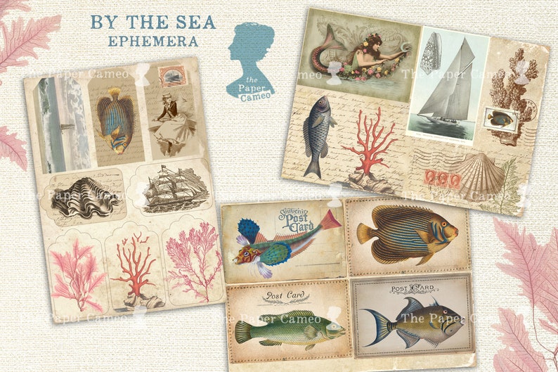 BY THE SEA Ephemera Printable, Sea Theme Ephemera Digital Download ...
