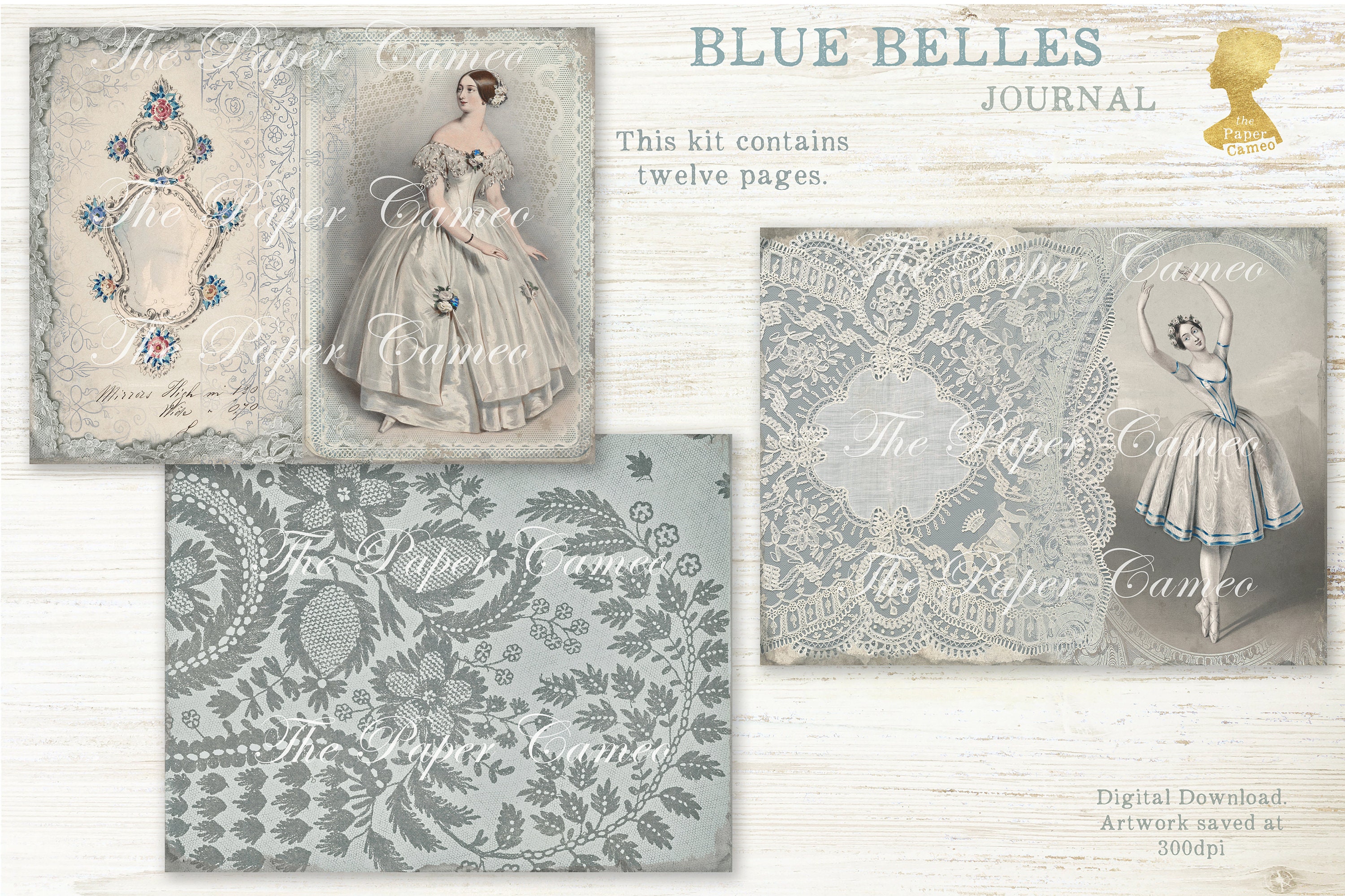 BLUE BELLES Journal Printable, Blue Digital Junk Journal, Romantic Teal ...