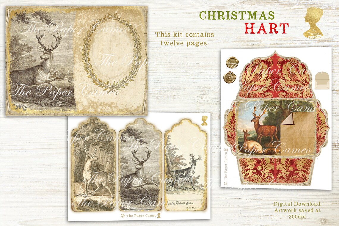 CHRISTMAS HART Journal, Reindeer Christmas Printable Ephemera ...