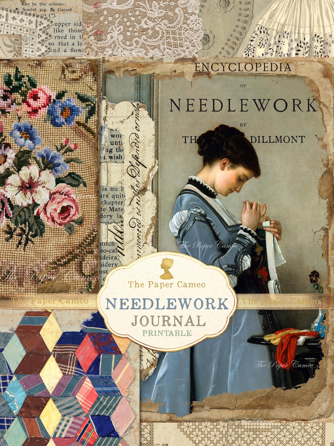 NEEDLEWORK Journal Digital, Sewing Themed Junk Journal, Vintage Sewing ...