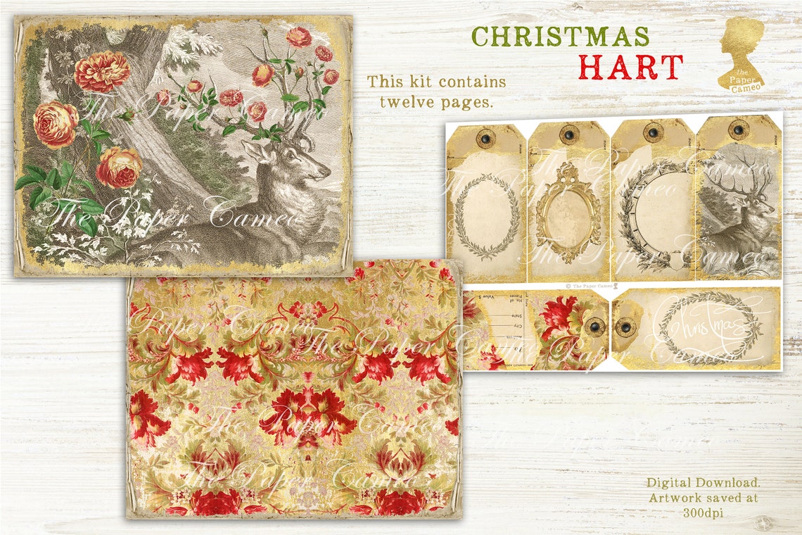 CHRISTMAS HART Journal, Reindeer Christmas Printable Ephemera ...
