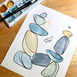 Abstract Stones, Watercolor Painting With Ink, Original 8x10” - Etsy