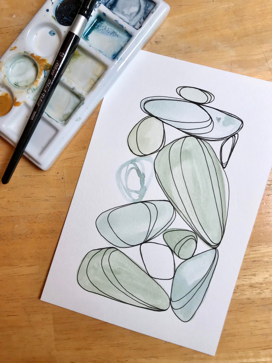 Abstract Stones Watercolor Painting With Ink Original 6x9 - Etsy