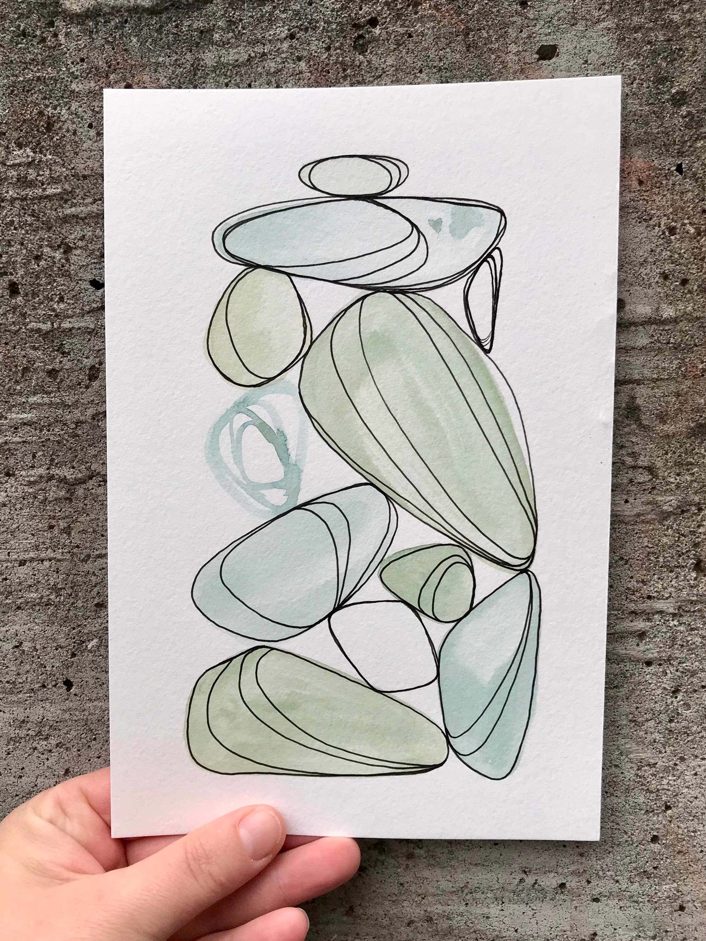 Abstract Stones, Watercolor Painting With Ink, Original 6x9” - Etsy