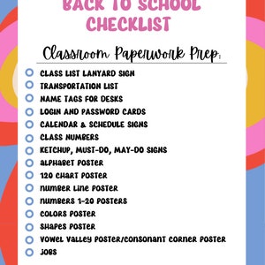 Back to School Teacher Checklist, Elementary Teacher, Organization - Etsy