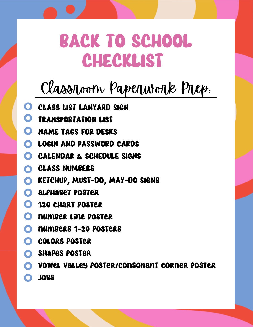Back to School Teacher Checklist, Elementary Teacher, Organization - Etsy