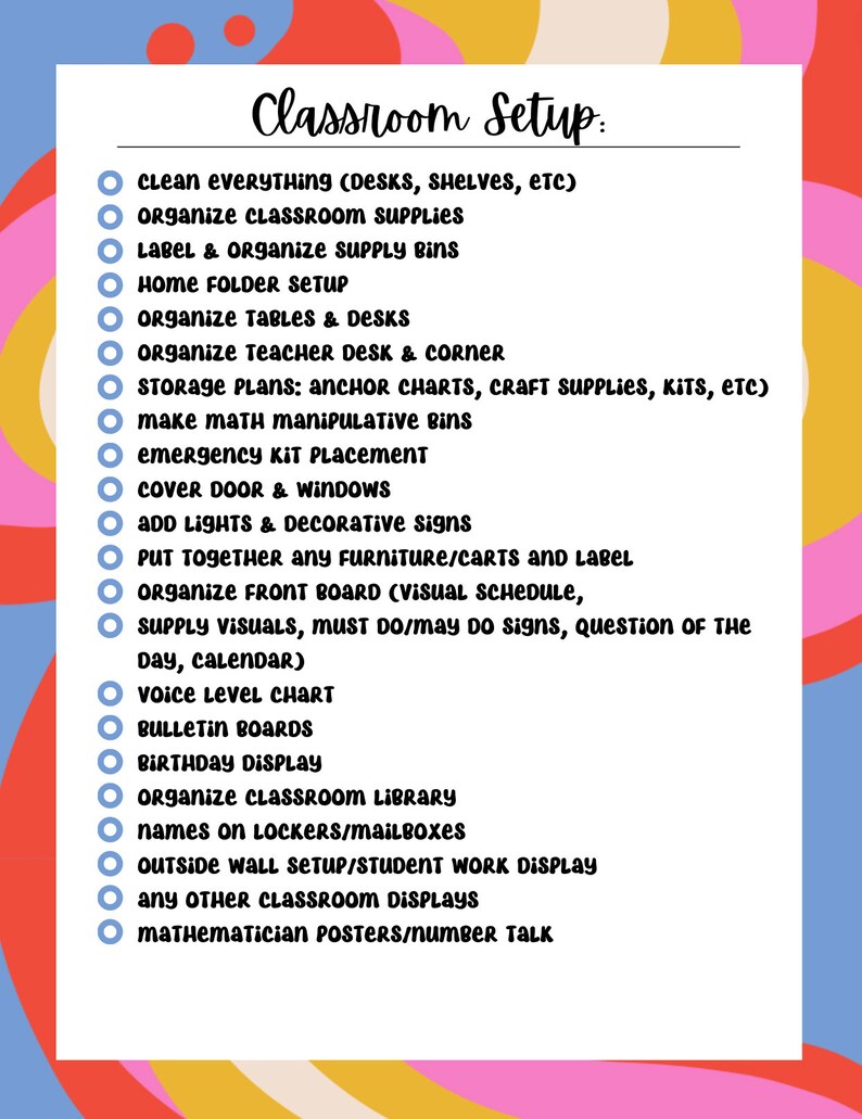 Back to School Teacher Checklist, Elementary Teacher, Organization - Etsy