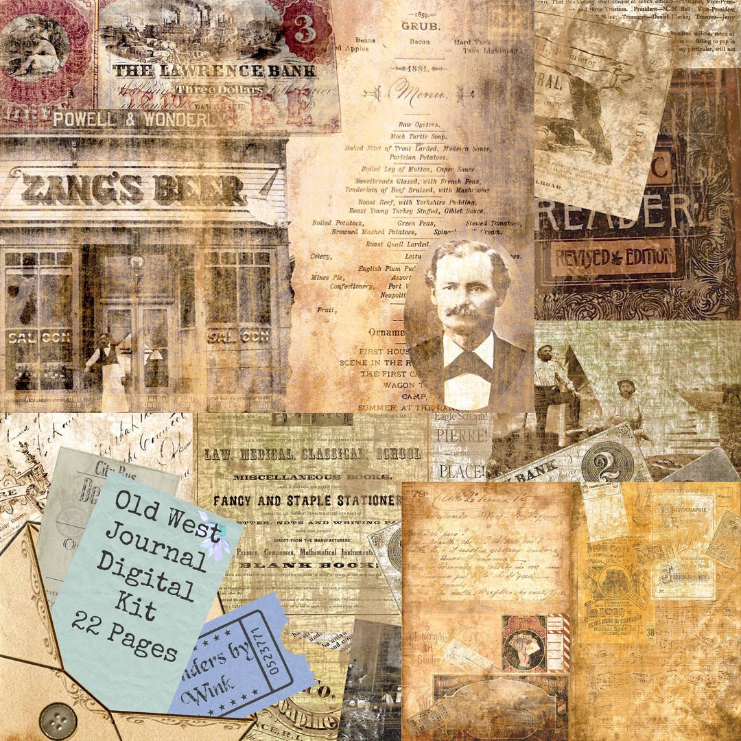 Wild West Digital Journal Kit - Collage Papers - Old West Ranch Cowboy ...