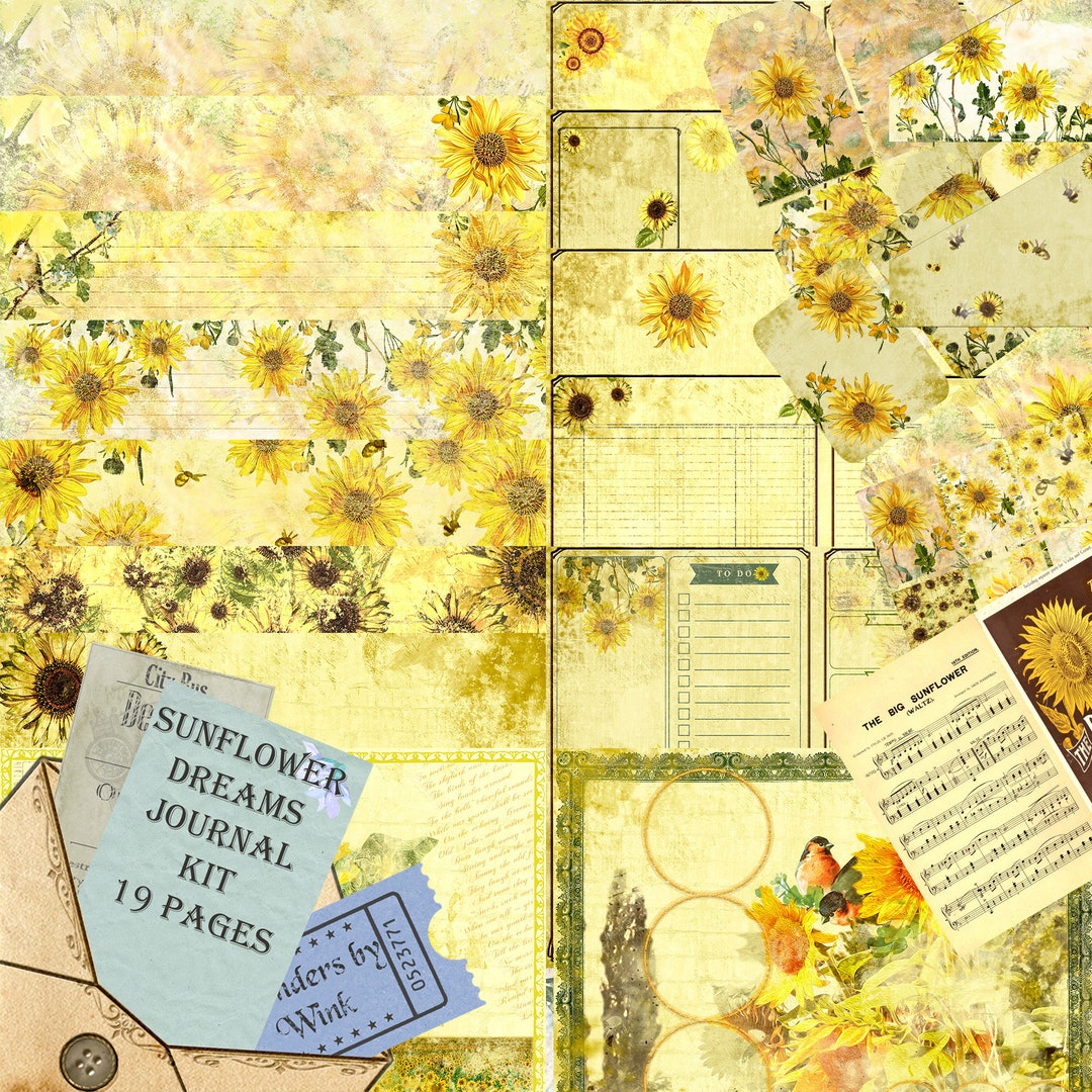 Sunflower Dreams Junk Journal Digital Kit Printable Floral Yellow ...