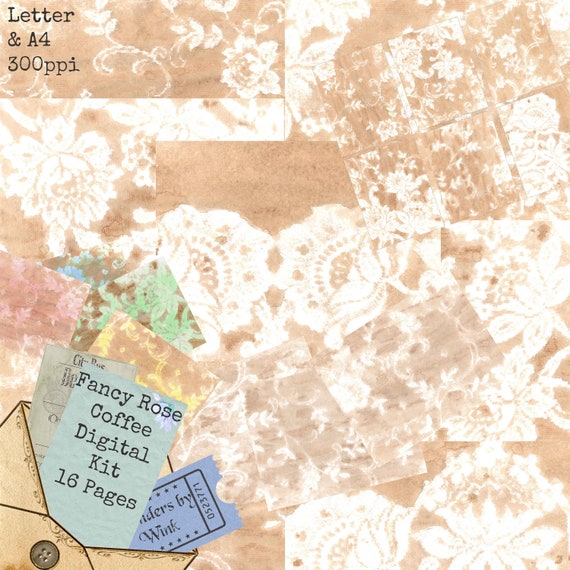 Fancy Rose Coffee Paper Digital Kit Lacy Paper Dyed Papers | Etsy