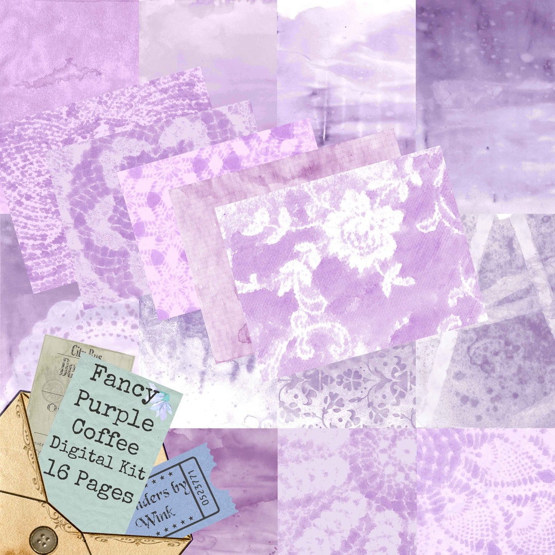 Fancy Purple Coffee Paper Digital Kit - Doily Paper - Dyed Papers - 16 ...