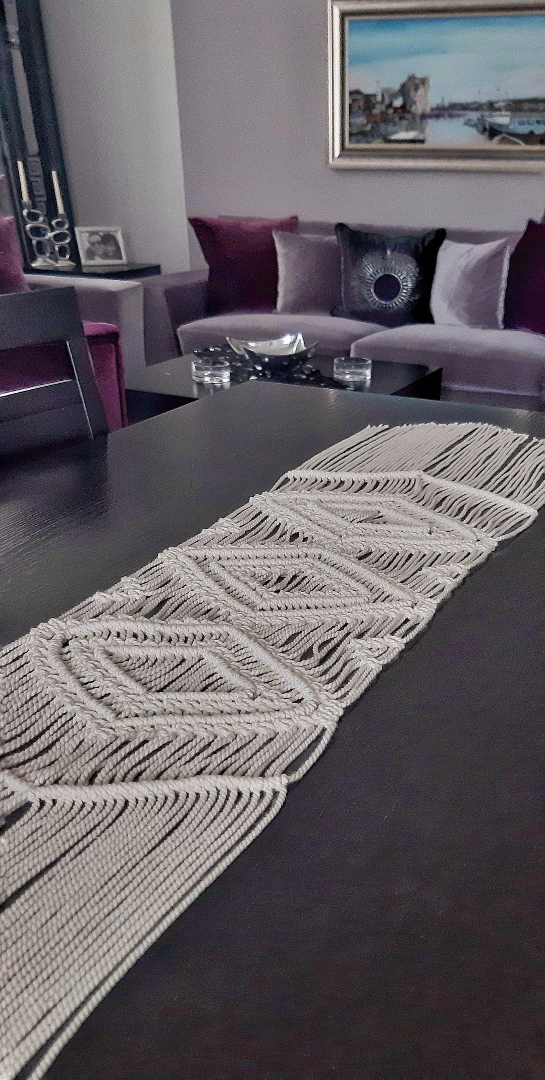 Beige Macrame Table Runner, Handmade Boho Table Runner, Unique Crochet Table Runner, Boho ...