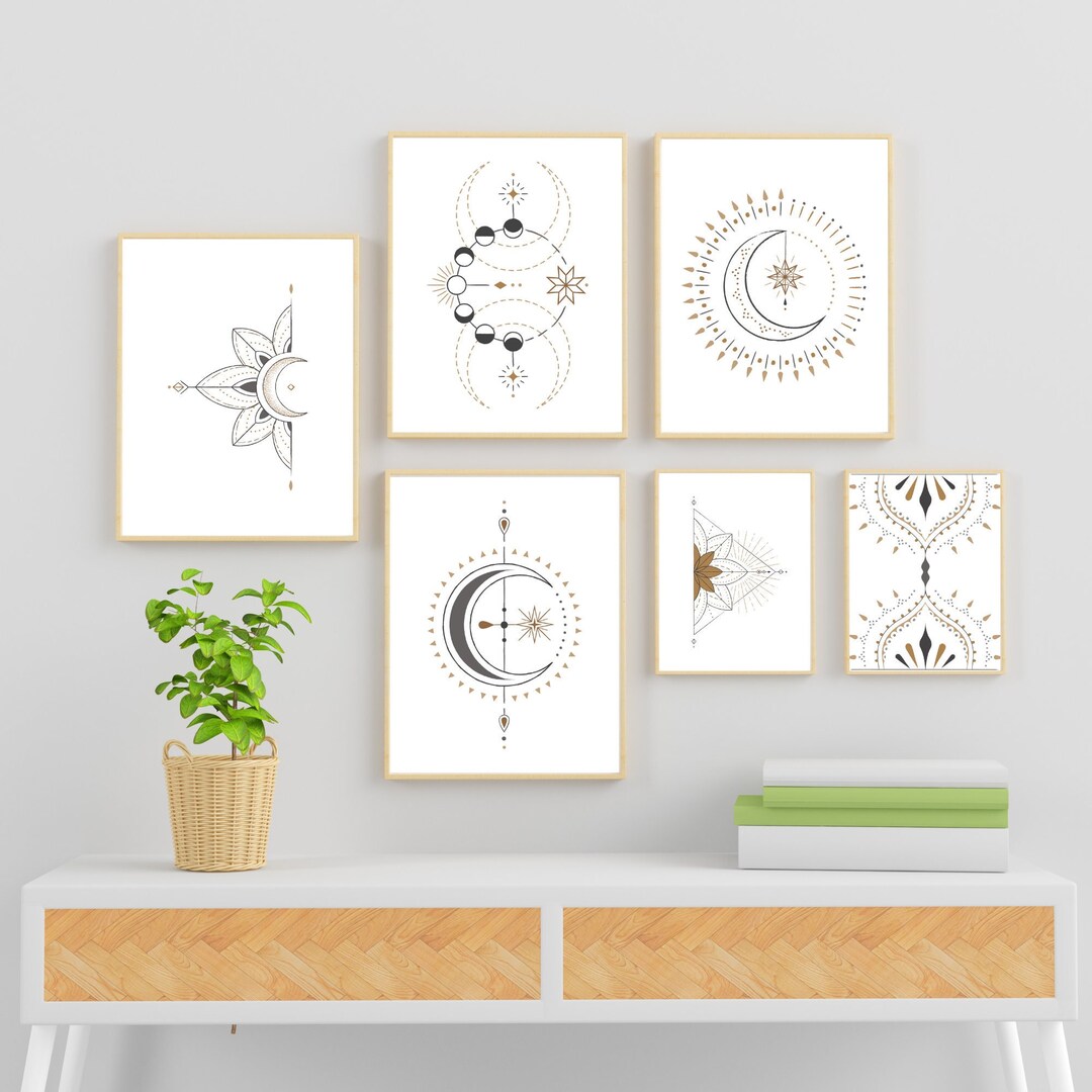 Celestial Moon Line Digital Art, Moon Art, Celestial Wall Art, Moon ...