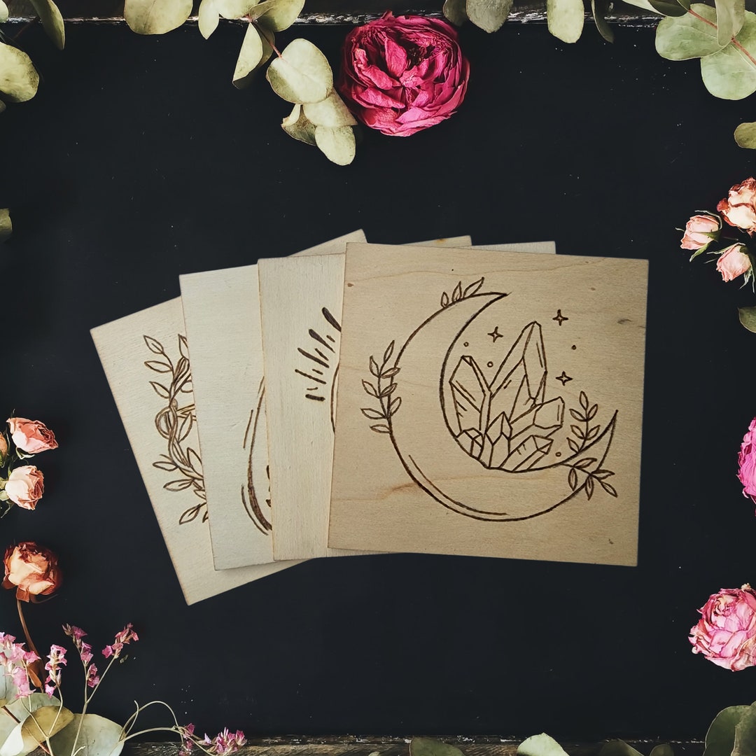 Wood Burned Coaster Handmade Pyrography Witchy Moon - Etsy