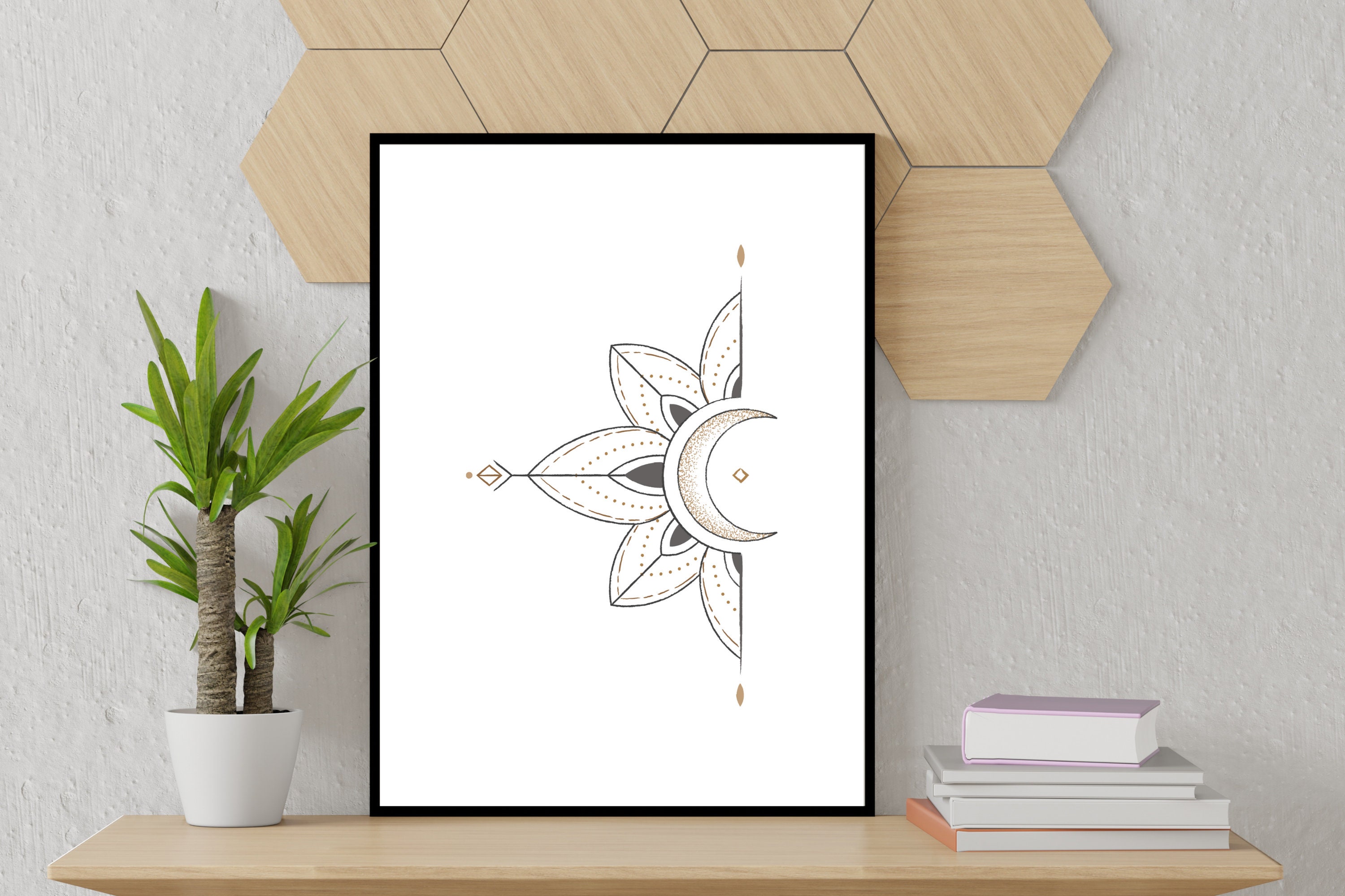 Celestial Moon Line Digital Art, Moon Art, Celestial Wall Art, Moon ...