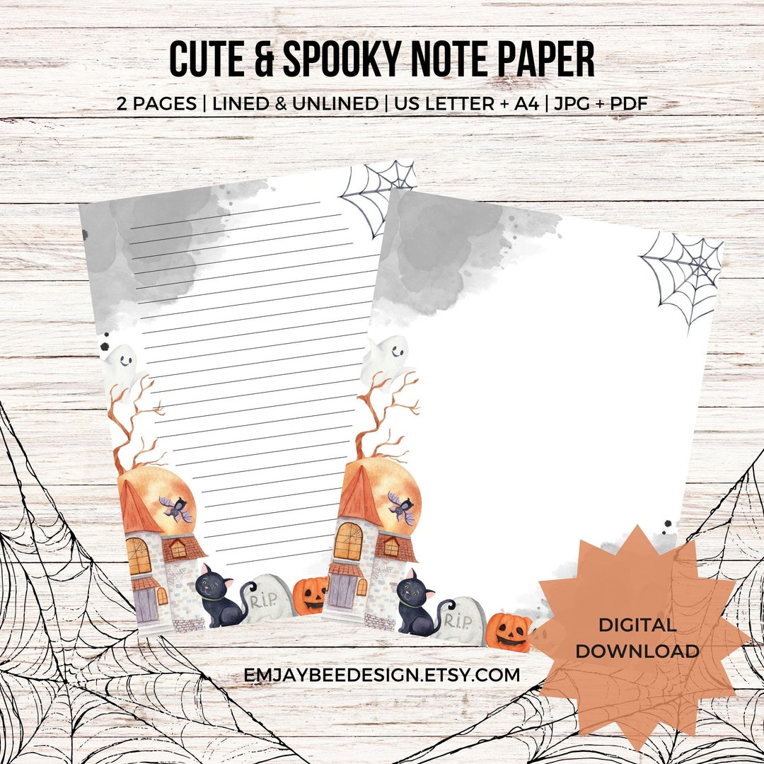 Cute & Spooky Note Paper Printable Stationery Halloween Watercolor ...