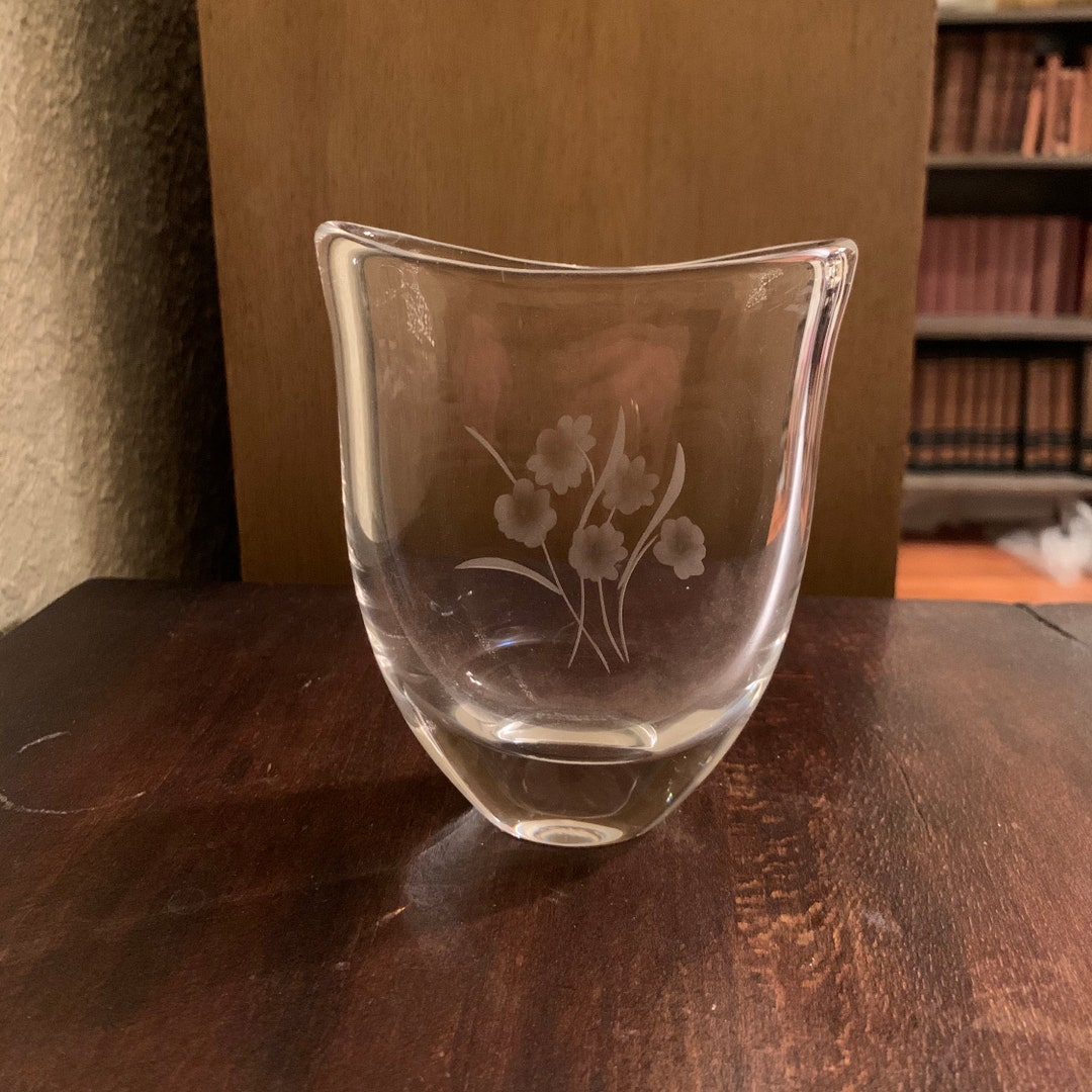 MCM Orrefors Vase With Etched Flowers - 1970 - Etsy