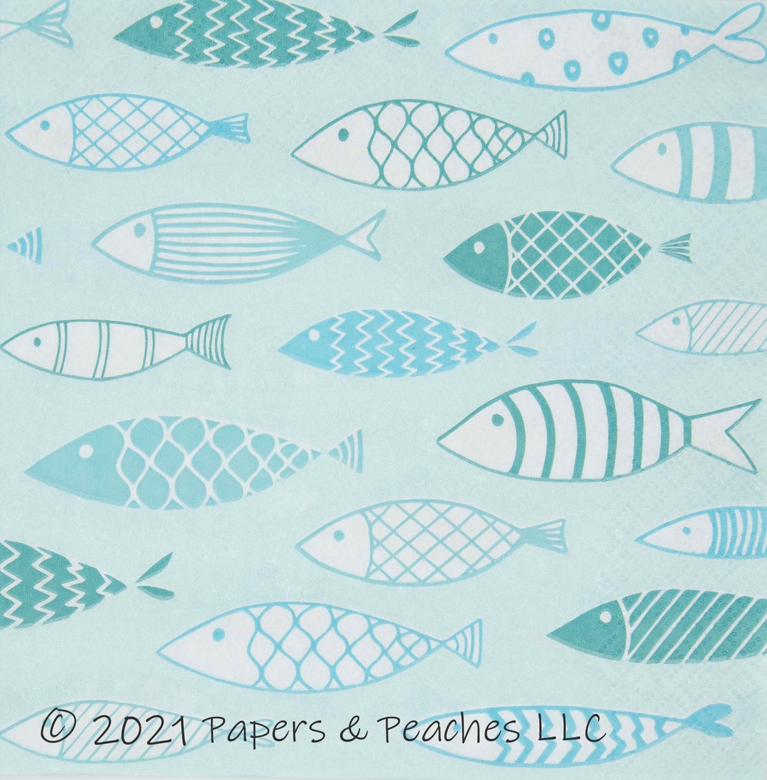 3 Decoupage Napkins | Fish Festival Pastel | Paper Napkins | Decorated ...
