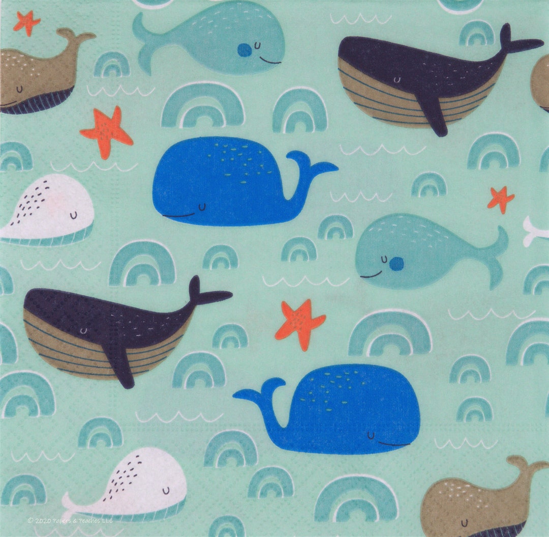 3 Decoupage Napkins | Happy Whales | Paper Napkins | Crafting Tissue ...
