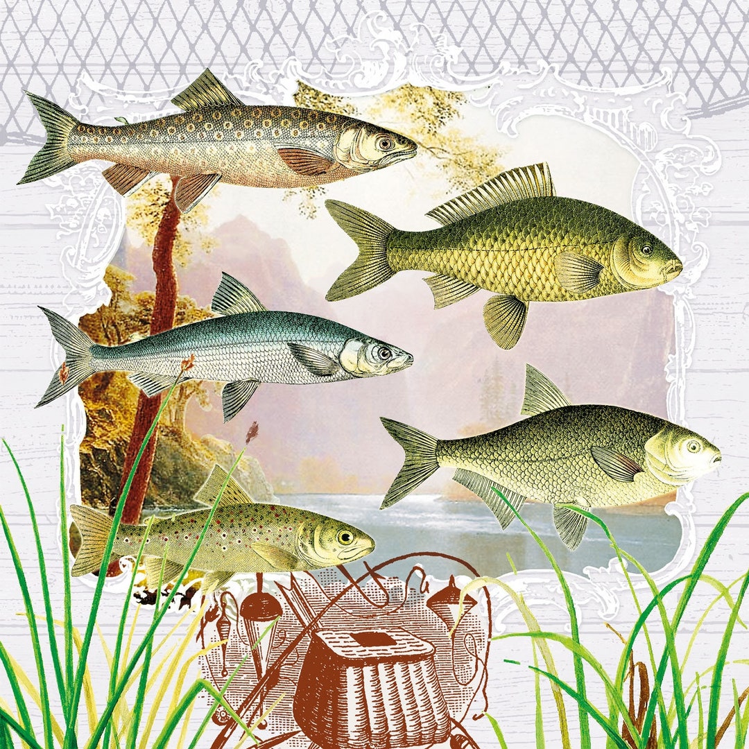 3 Decoupage Paper Napkins Vintage Fish Crafting Tissue - Etsy