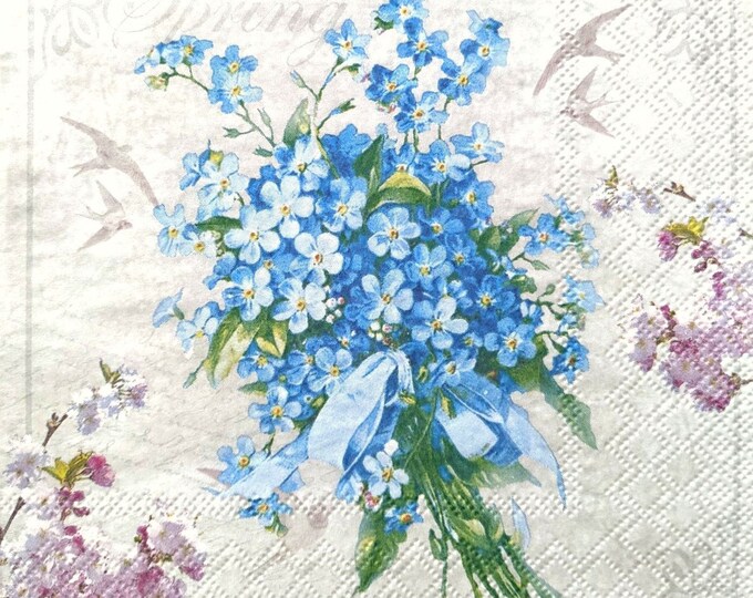 3 Decoupage Paper Napkins | Forget-me-nots | Flower Bouquet | Crafting ...