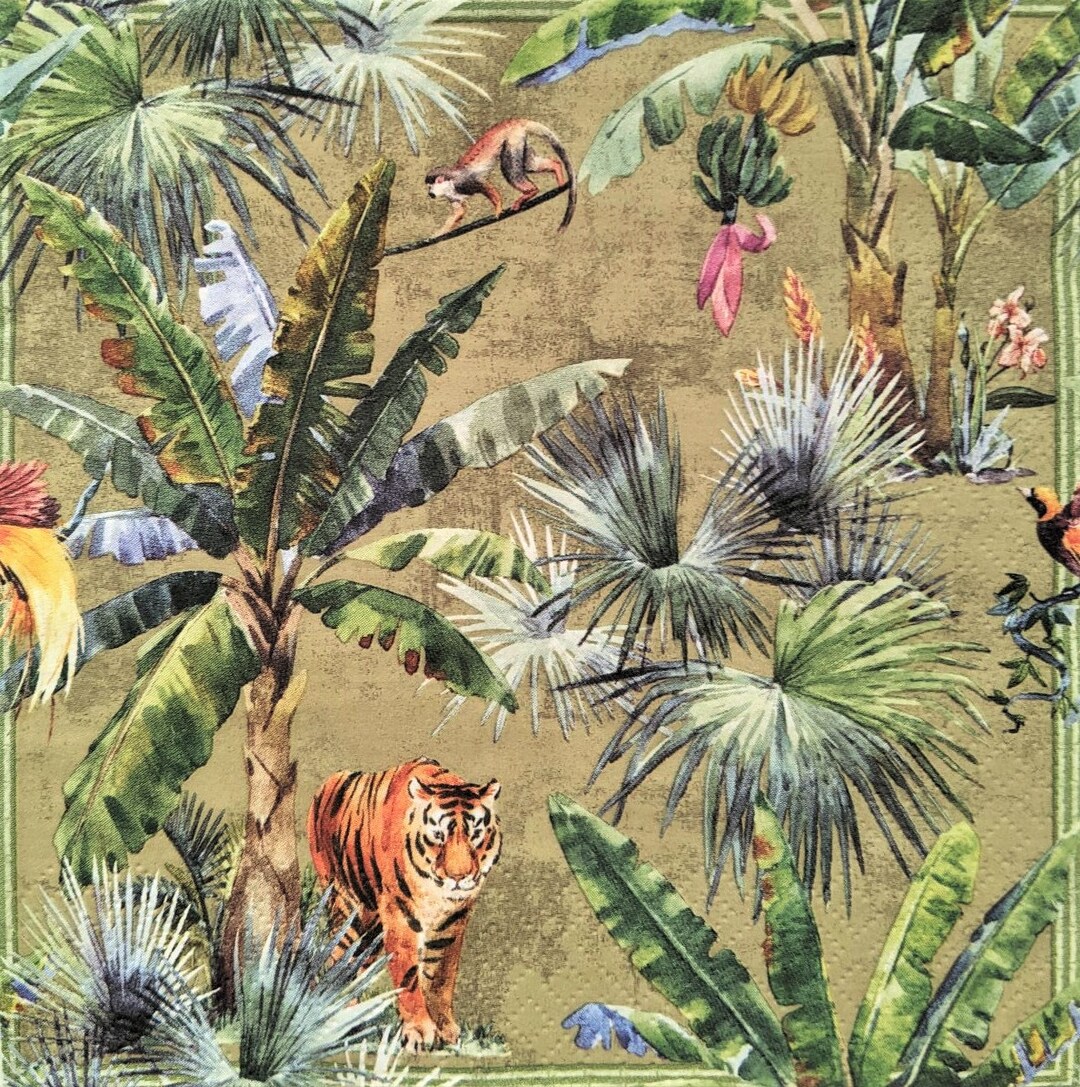 3 Decoupage Paper Napkins | Jungle Life | Crafting Tissue | - Etsy
