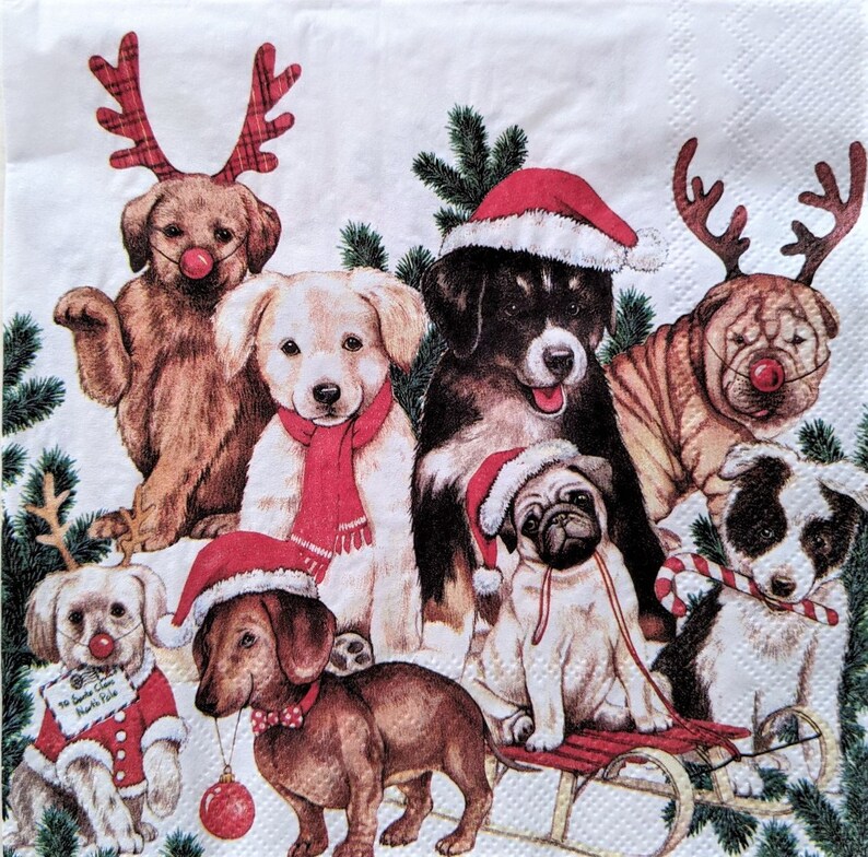 3 Decoupage Paper Napkins Party Ready Cute Dogs Crafting - Etsy