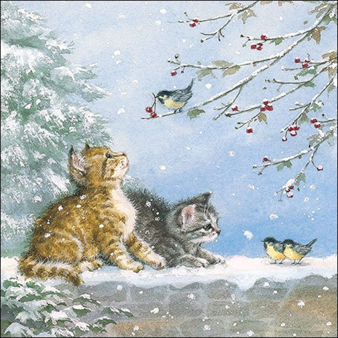 3 Decoupage Paper Napkins Kittens With Friends Cute Cats Crafting ...