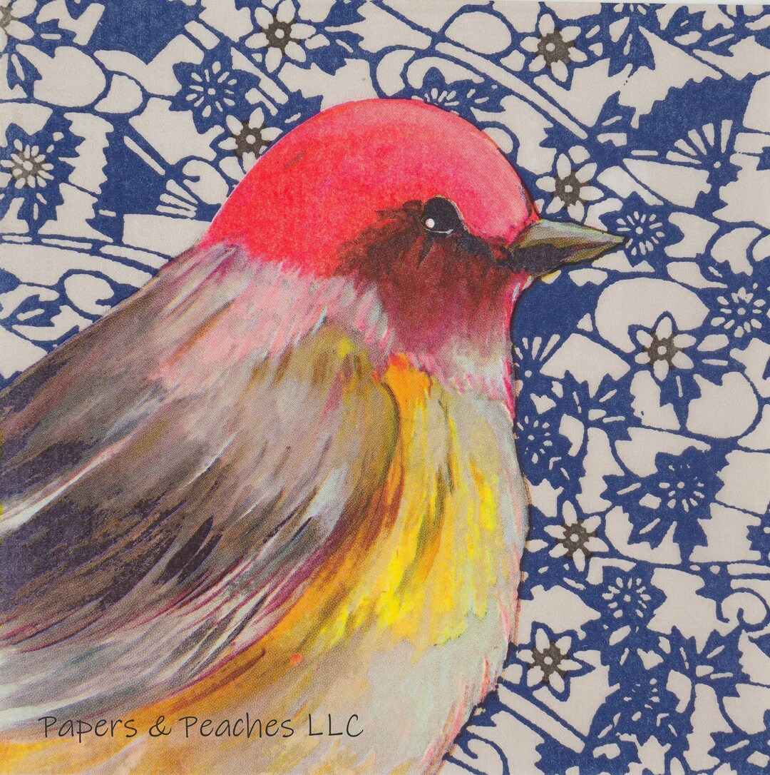 3 Decoupage Paper Napkins | Red-headed Songbird | Crafting Tissue | - Etsy