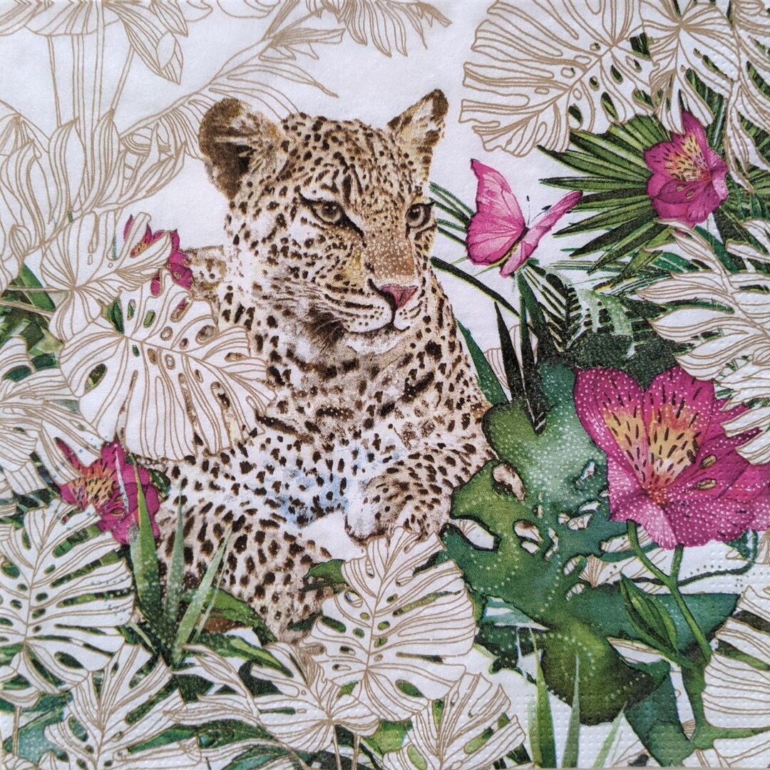 3 Decoupage Paper Napkins Floral Tiger Crafting Tissue - Etsy