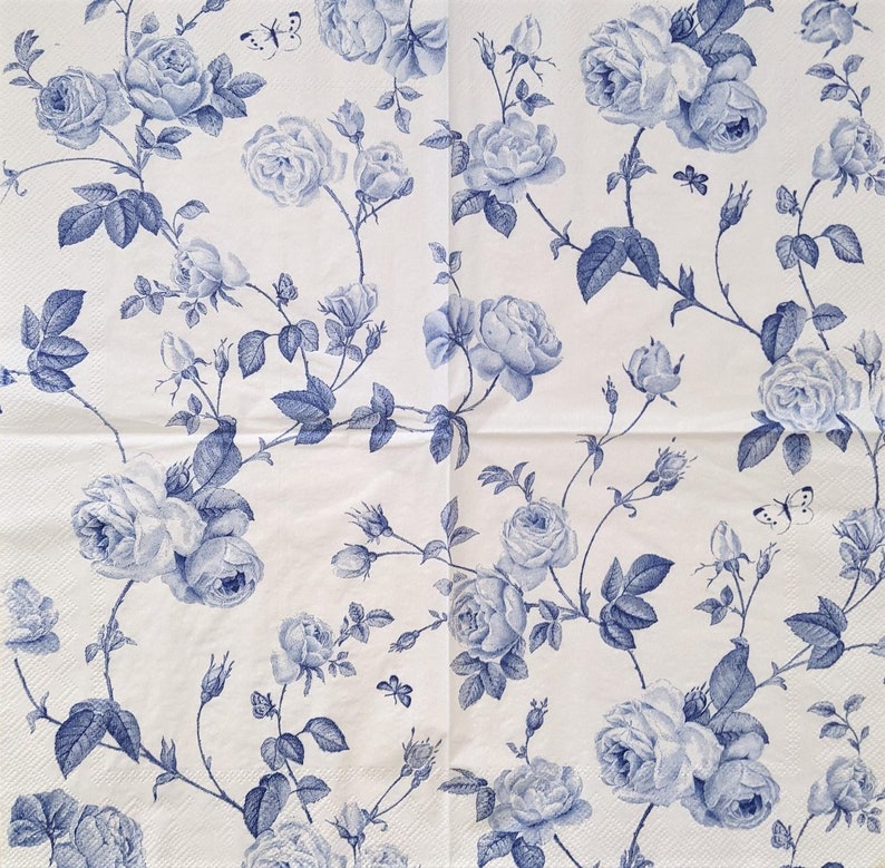 3 Decoupage Paper Napkins Blue Roses Crafting Tissue - Etsy
