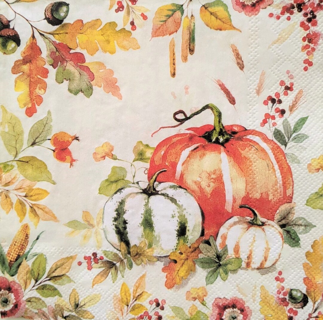 3 Decoupage Paper Napkins | Pretty Pumpkins | Thanksgiving | Autumn ...